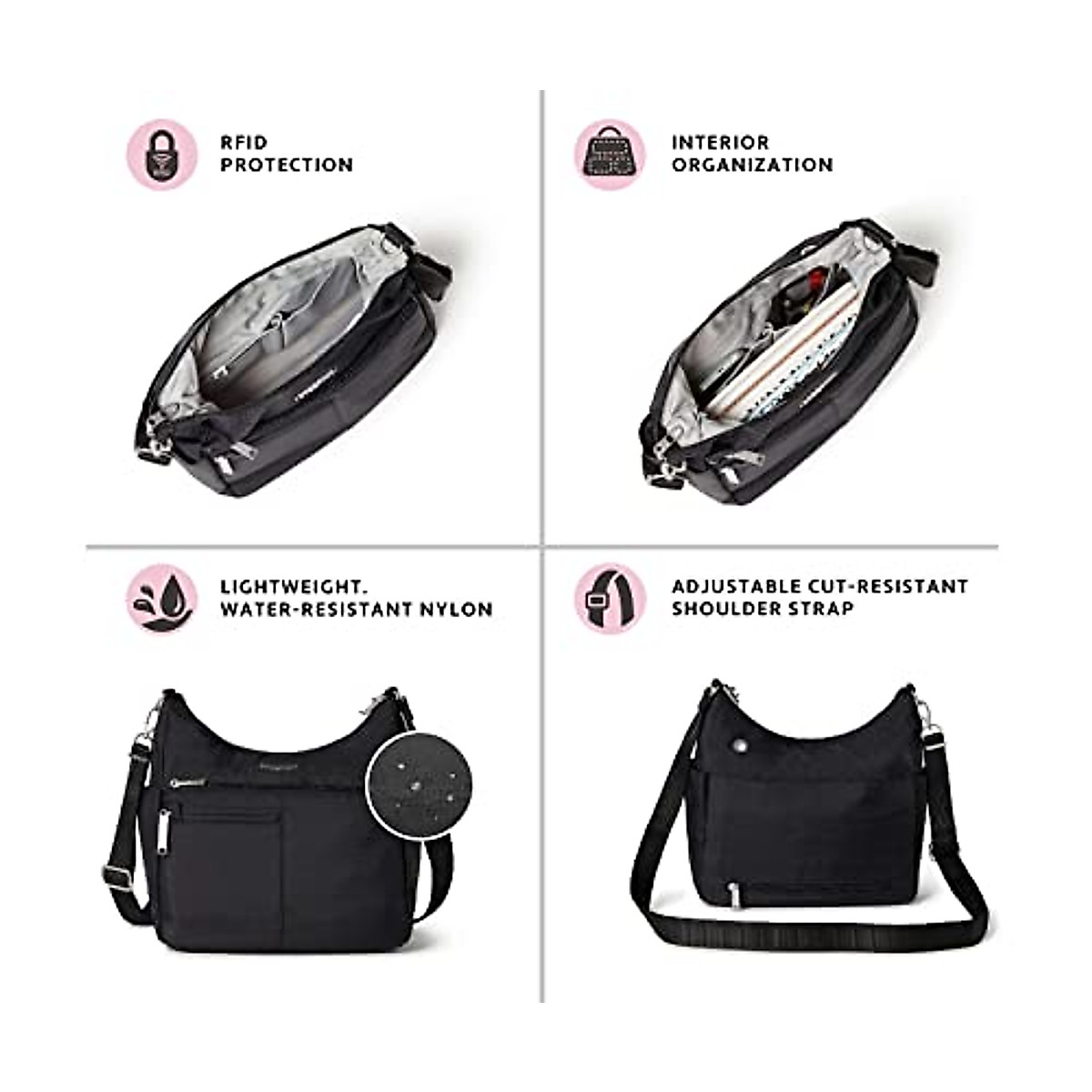 Baggallini Securtex® Anti-theft Free Time Crossbody Bag Cross Body, Black, One Size US