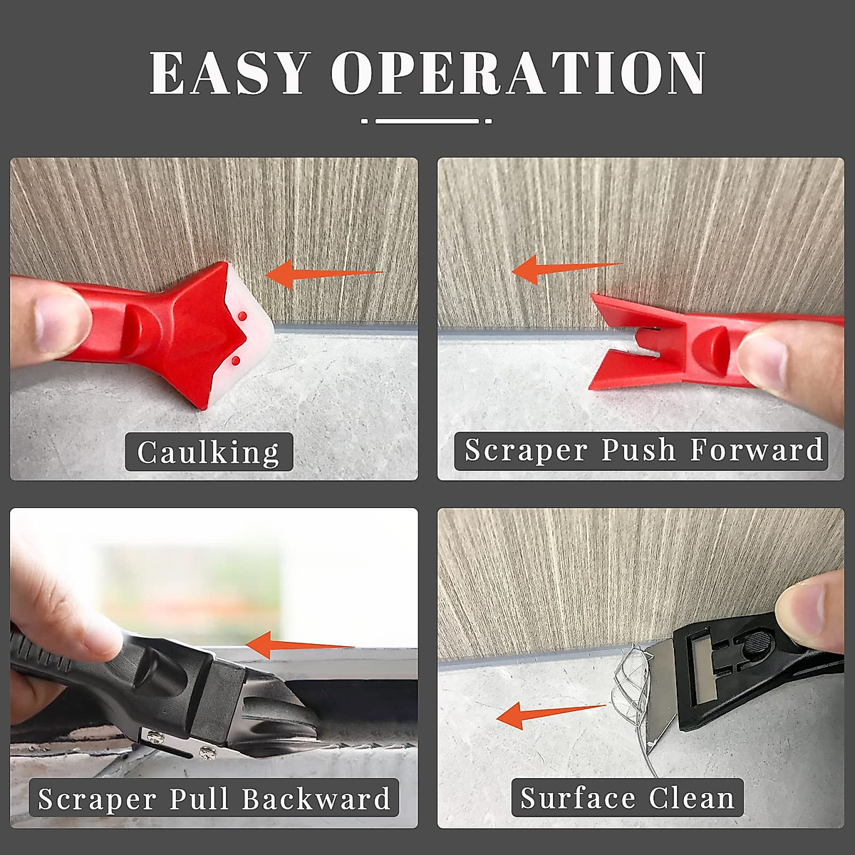 Caulking Tools-Silicone Sealant Finishing Tool Kit Caulk Grout Remover Scraper(Stainless Steel Head) For Kitchen Bathroom And Window (3 in 1) (10Pcs)