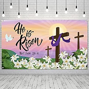 Easter Jesus Backdrop Easter Jesus He is Risen Background Banner Easter Resurrection Background for Easter Day Celebration Party Decor Banner Photo Easter Background Photo Props for Home Outdoor