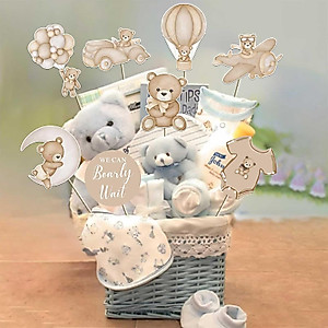 Zliisang 16Pcs Bear Baby Shower Centerpieces for Cake Table Decorations We Can Bearly Wait Baby Shower Decorations for Boy Bear Cake Toppers Bearly Wait Baby Shower Party Decorations