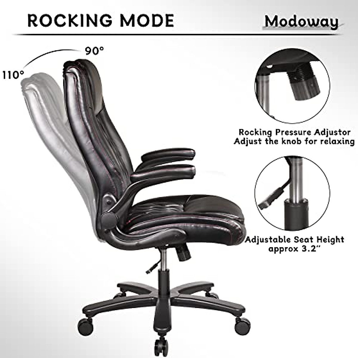 Modoway O205 High Back Office Chair Lumbar Support, Big and Tall Office Chair 400lbs, Computer Desk Chair Adjustable Armrests, Comfortable Chair for Back Pain, Office Conference Room