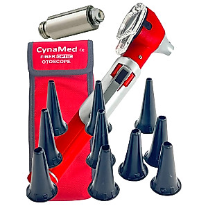 Premium Fiber Optic Otoscope Mini Pocket Red Ent Diagnostic Set 1 Bulb