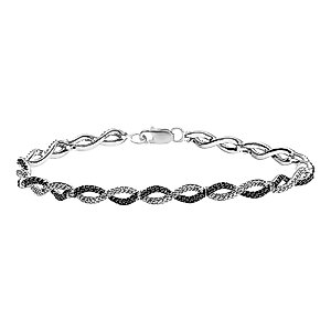 Dazzlingrock Collection 0.20 Carat (ctw) Round Black Diamond & White Diamond Swirl Infinity Tennis Link Bracelet for Women in 925 Sterling Silver