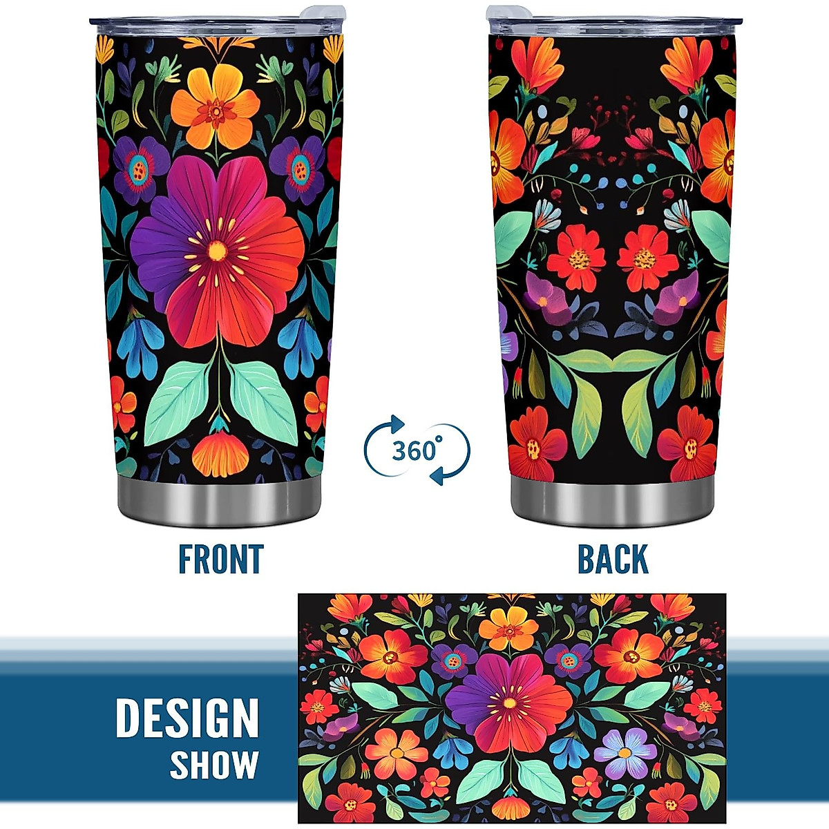 QWEUIOP 20oz Insulated Travel Coffee Mug Colorful Mexican Bird Flower Pattern Stainless Steel Tumbler with Lid Double Wall Vacuum Coffee Cup For Hot and Cold Drinks14111