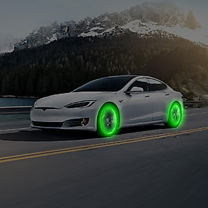 Augeny 6 PCS LED Tire Valve Stem Cap Lights, Neon Spoke Flash Light Bulb Tire Valve Lights, Waterproof Wheel Tyre Valve Dust Cap, Auto Accessories for Car Truck Motorcycle Bike (Green)