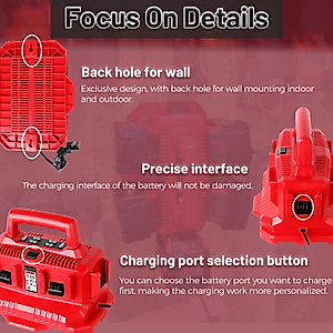 【6 Port & Wall Hole】 Replacement for Milwaukee M18 Battery Charger 6 Port 48-59-1806 18V for Milwaukee Multi Charger with Power Choose Button,6 LED Indicators