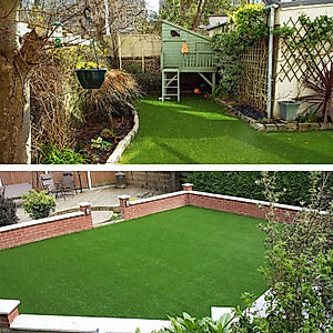 GLIWEN Artificial Grass Rug Realistic Indoor/Outdoor Fake Grass 1.38" Pile Height Synthetic Grass Rug 5FTX10FT with Drainage Holes Faux Grass Astroturf Carpet Pet Turf Mat for Potty Training Rug