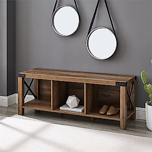 Walker Edison Sedalia Modern Farmhouse Metal X Entryway Bench, 48 Inch, Rustic Oak