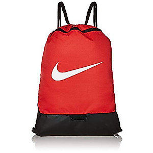 Nike Brasilia Training Gymsack, Drawstring Backpack with Zipper Pocket and Reinforced Bottom, University Red/University Red