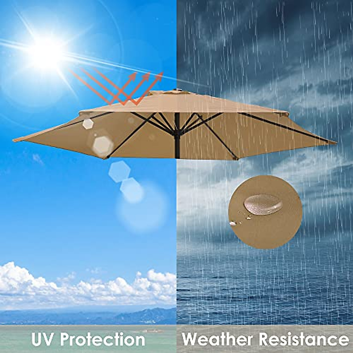 Yescom 9' Patio Umbrella Replacement Canopy 6 Rib Outdoor Yard Garden Deck Lawn Market Parosol Cover Top Color Tan