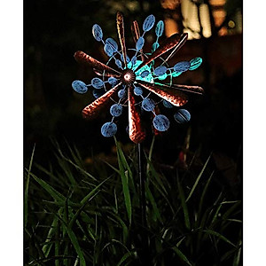 HDNICEZM Solar Wind Spinner New 75in Multi-Color Seasonal LED Lighting Solar Powered Glass Ball with Kinetic 360 Degrees Swivel Wind Spinner Dual Direction for Patio Lawn & Garden