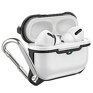 Towevine Waterproof AirPods Pro Case Cover, IP68 Waterproof Shockproof Dustproof Full-Body Protective Rugged Case for AirPods Pro with Keychain, Support Wireless Charging, Visible LED Light
