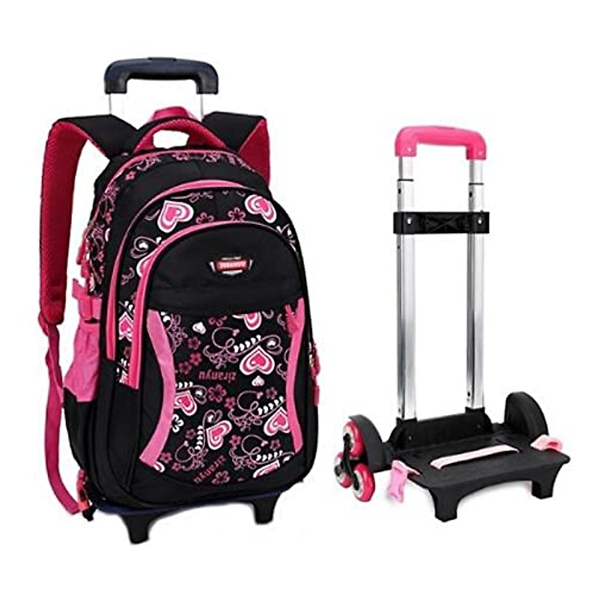 DAPERCI Travel Rolling Luggage Bag School Trolley Backpack Girls On Wheels Girl's Trolley School Wheeled Backpacks Child (Color : 6 Wheels Pink)