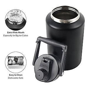 QuiFit 64 oz Insulated Water Bottles with Handle,Leak Proof, BPA Free,Wide Mouth,Half Gallon Water Bottle Insulated Keeps Cold All Day, Stainless Steel Double Wall Vacuum Flask Metal Large Water Jug