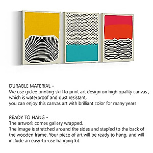 Modern Abstract Art Prints Yellow Red and Blue Canvas Poster Canvas Wall Art Paintings for Living Room Wall Artworks (Geometry, 12x16inchx3)