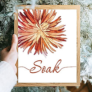 Flowers Relax Soak Unwind Breathe Bathroom Wall Decor, Bedroom Office Corridor Decor Poster Wall Bathroom Locker Home Decor, Spa Woman Girl Bedroom Art Painting, Set of 4 (8"x10"), Unframed (Orange)