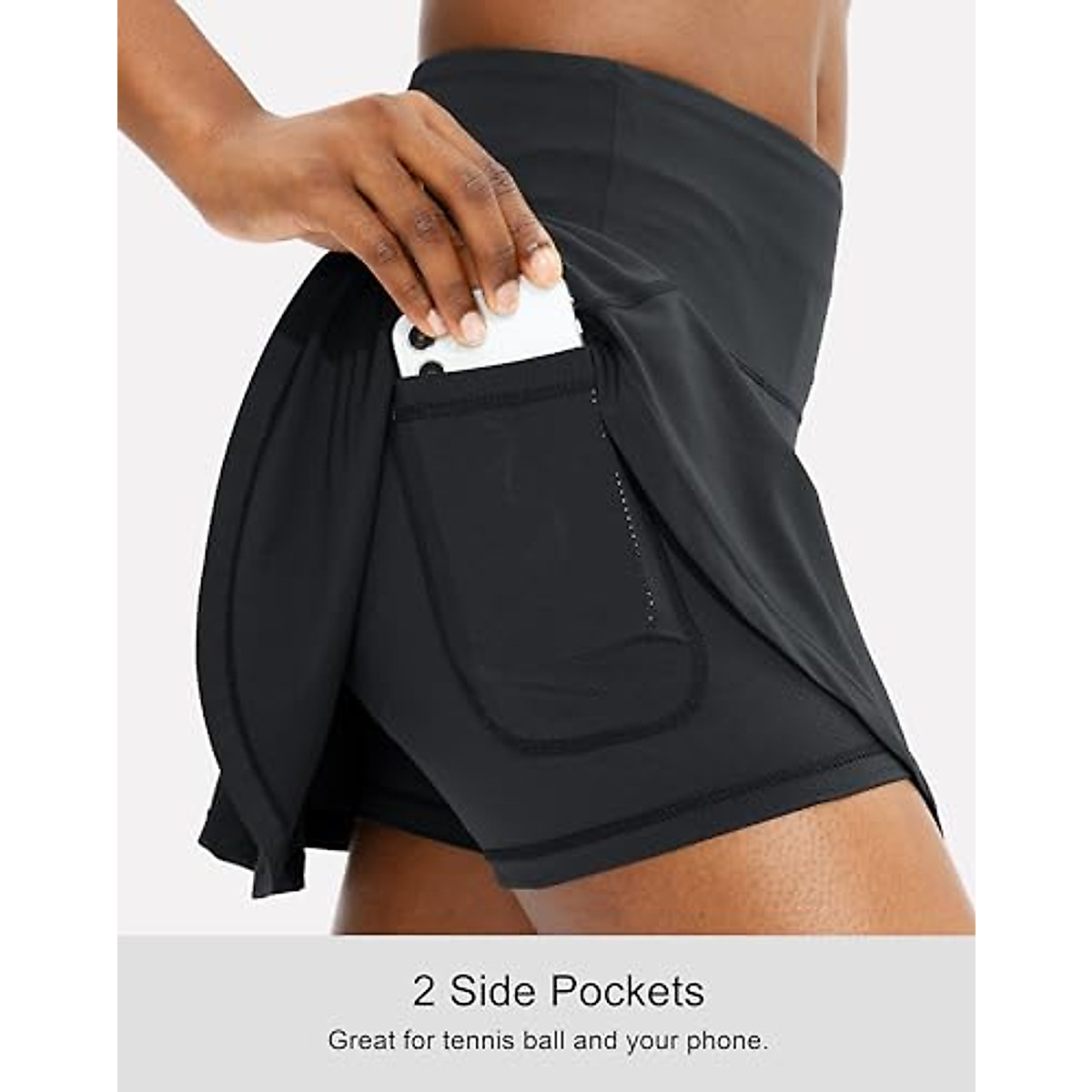 SANTINY Pleated Tennis Skirt for Women with 4 Pockets, High Waisted Athletic Golf Skorts Skirts for Running Casual (Black_M)