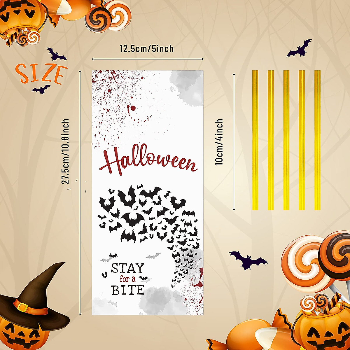 120 PCS Halloween Cellophane Bags Halloween Treat Bags with Ties Trick or Treat Bags for Candy Cookie Goodies Gift Favor Halloween Party Supplies (Halloween)