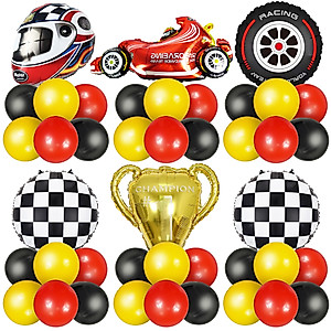Car Race Balloons Race Car Party Decorations Helmets Tires Racer Balloons for Man Boy Kid Race Car Theme Party Two Fast Birthday Decorations Baby Shower Supplies (Race 1)