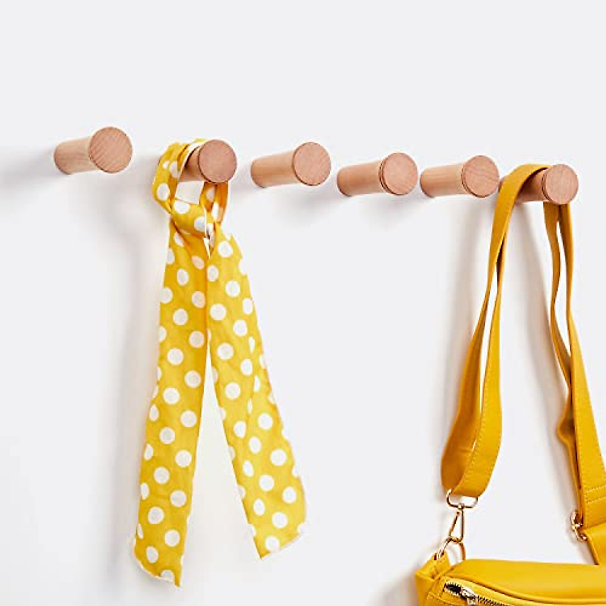 HomeDo Wall Hooks Rack, Wooden Coat Hooks Wall Mounted, Entryway Hat Rack, Decorative Hooks Single Organizer Wall Hanger Hat Hook Towel Rack, Heavy Duty Hooks (Beech-2inch-5Pack)