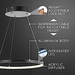 JONATHAN Y JYL7202A Bradley 15.7" Round Integrated LED Metal Pendant Chandelier Modern Contemporary Transitional Dining Room Living Room Kitchen Foyer Bedroom Hallway, Matte Black