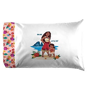 Jay Franco Disney Moana Twin Size Sheet Set - Super Soft 3 Piece Bedding Set with Pua and Simea - Tropical Floral Microfiber Sheets Includes Reversible Pillow Cover