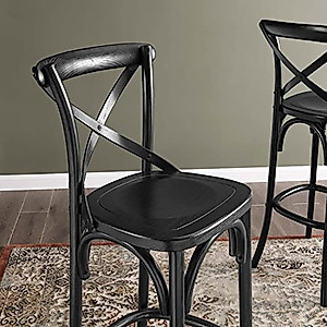 Modway Gear X-Back Wood Bar Stool in Black