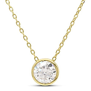 SAVEARTH DIAMONDS 1.00 ct 6.5MM Round Cut Lab Created Moissanite Diamond Bezel Set Solitaire Pendant Necklace in 14k Yellow Gold Over Sterling Silver 18" Chain (VVS1 Clarity)