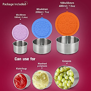 LIHONG Stainless Steel Containers with Lids,Snack Containers,Sauce Containers,Lunch Box for Kids Adults,Rustproof,Leakproof,Easy Open,Set of 3(3.4oz, 7oz,13oz)