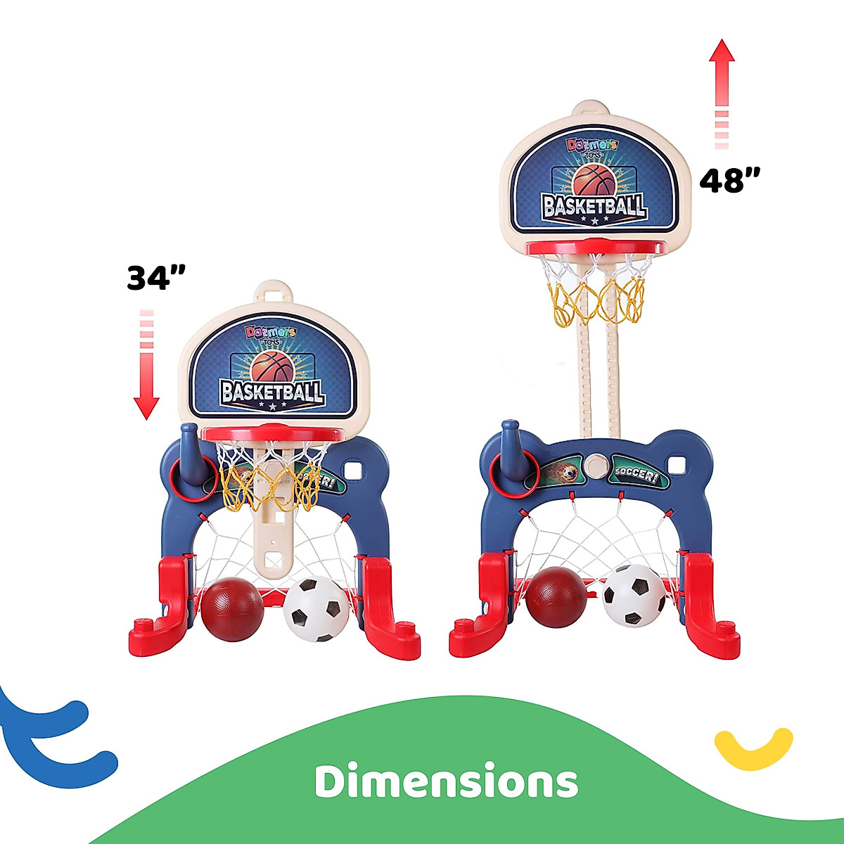 Dazmers 3-in-1 Kids Sports Playset - Basketball Hoop, Soccer Goal, and Ring Toss Game - Ideal Indoor and Outdoor Fun for Energetic Kids - Promotes Physical Activity for Toddlers - 18.5 x 6 x 21.75