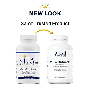 Vital Nutrients - Multi-Nutrients 2 - Citrate/Malate Formula (with Copper and without Iron) - Multi-Vitamin/Mineral, Potent Antioxidants, Gentle Bioavailable Form - 180 Vegetarian Capsules per Bottle