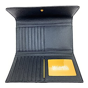 Michael Kors Women's Jet Set Travel Large Trifold Wallet (Black/Gold)