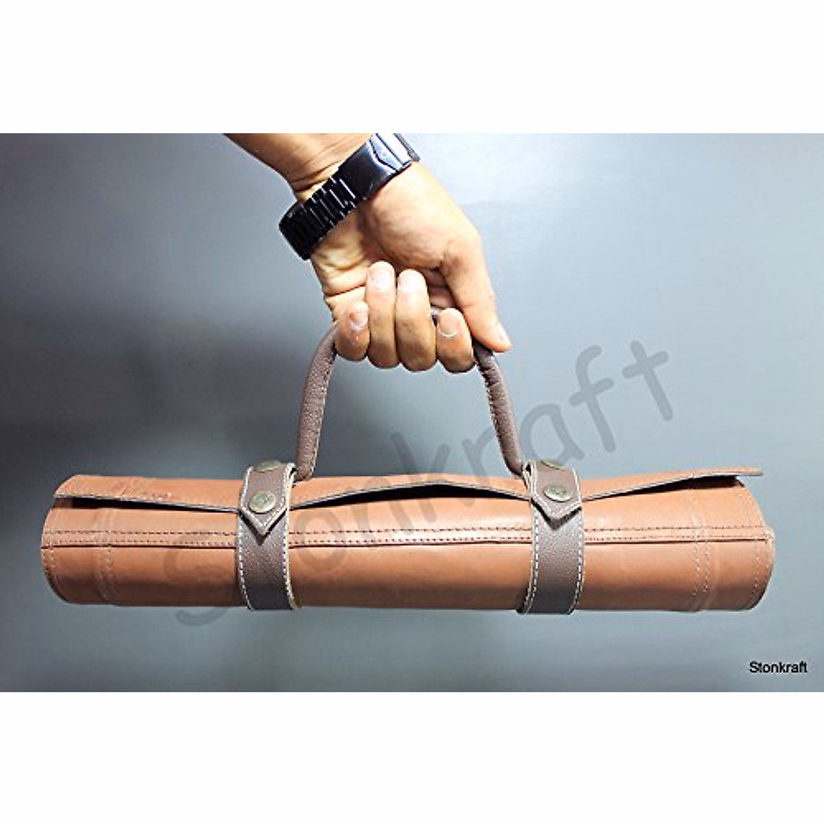 StonKraft - 19" x 15" (Chess Board Size 12" x 12") Roll-Up Leather Chess Set with Wooden Chess Pieces - Brown | Comes with Innovative Carry Pouch