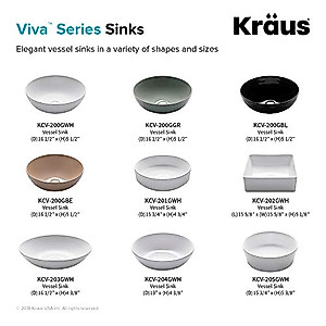 KRAUS Viva™ Round White Porcelain Ceramic Vessel Bathroom Sink with Pop-Up Drain, 16 1/2 in. D x 4 3/8 in. H, KCV-203GWH