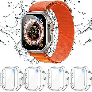 [4 Pack] DABAOZA Compatible for Apple Watch Ultra Screen Protector and Case 49mm, Anti-Fog Tempered Glass Protector Film with PC Hard Bumper Cover for iWatch Ultra 49mm(Clear)
