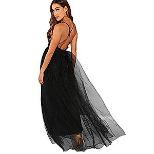 Floerns Women's Plunging Neck Spaghetti Strap Maxi Cocktail Party Dress Black XS