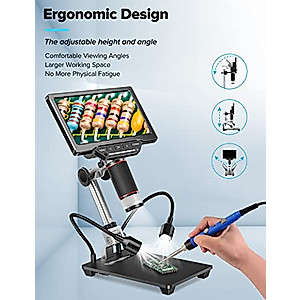7-inch HDMI LCD Digital Microscope with Extension Tube and Guidebooks, (1200X 16MP 1080P), Microscope with Screen for Soldering & Coin Collection Included 32GB Card, Compatible with TV/Windows/Mac
