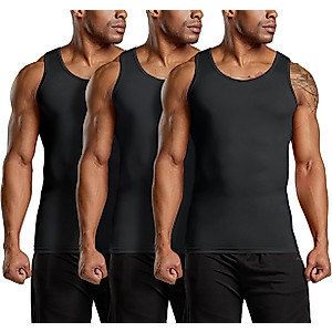ATHLIO Men's Cool Dry Compression Sleeveless Tank Top, Sports Running Basketball Workout Base Layer, 3pack Tank Top Black/Black/Black, Small