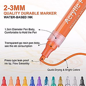 Betem Acrylic Paint Pens Paint markers for Rock Painting, Stone, Ceramic, Glass, Wood, Canvas. Premium Acrylic Paint Markers Art Supplies for Adults Kids DIY Crafts Making