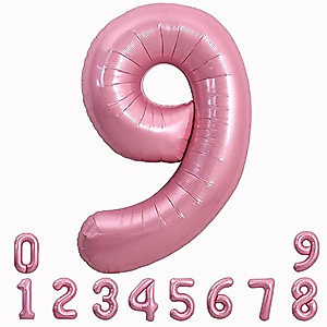 TONIFUL 40 Inch Light Pink Large Macaron Numbers Balloons 0-9, Number 9 Digit 9 Helium Balloons, Foil Mylar Big Number Pastel Balloons for Birthday Party Anniversary Supplies Decorations