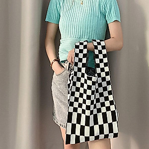 Colcolo Woven Big Bags women Shoulder Bags Soft Ladies Girl Handbags Casual Pattern Handbags, Black White