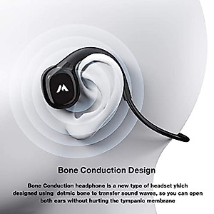 Wireless Bone Conduction Headphones Bluetooth 5.0 Open Ear Sports Headset with Mic Sweatproof for Running, Bicycling, Hiking (Black)