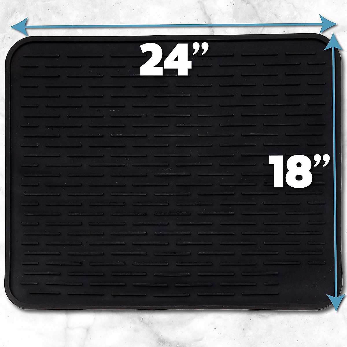 XXL Silicone Dish Drying Mat for Kitchen Counter or Under Sink, 24" x 18" Extra Large, Waterproof Pet Feeding Mat, Dog Food, Water Bowls, Under Drying Racks for Dishes, Coffee Bars, Bar Mats (Black)