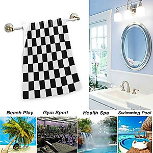 Naanle Simple Style Black and White Racing and Checkered Pattern Soft Fluffy Guest Hand Towels, Multipurpose Decor for Bathroom, Hotel, Gym and Spa (14" x 28")