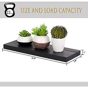 Floating Shelves for Wall Mounted for Living Room/Bedroom/Bathroom/Kitchen, Paulownia Wood Shelves for Home Decor & Organization 3 Sets 15.9" L x 5.8" W (Black)