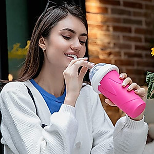 Slushie Maker Cup,FUROLD DIY Slushies Cup Frozen Magic Squeeze Cup Slush Cup Smoothies Double Layers , Homemade Slushie Machine w/ Straw and Spoon, Ice Cream Maker Cool Stuff Birthday Gifts for Kids(Blue+Pink)