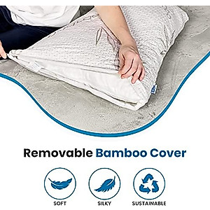 Sleepsia Standard Size Rayon Derived from Bamboo Pillow - Adjustable Shredded Memory Foam Neck Support Pillow, Breathable Pillow for Side, Back & Stomach Sleepers - Sleeping Pillow with Washable Cover