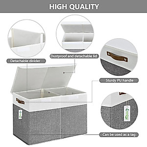 Bagnizer Large Toy Storage Box with Lids, Collapsible Sturdy Baby Storage Organizer Chest Bin Basket for Kids, Boys, Girls, Playroom, Nursery, Bedroom, Closet 25"x13"x16" (Gray and White)