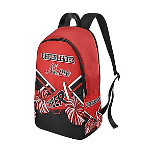 CUXWEOT Personalized Cheerleader Black Red & White Backpack with Name Custom Travel Daypack Bag for Man Woman Gifts