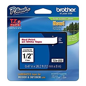Brother TZe232 0.47" Red On White Tape for P-Touch (26.2')
